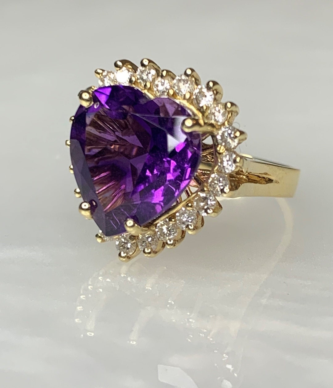Amethyst Ring, Amethyst Heart Ring, Amethyst Diamond, Heart Shaped ...