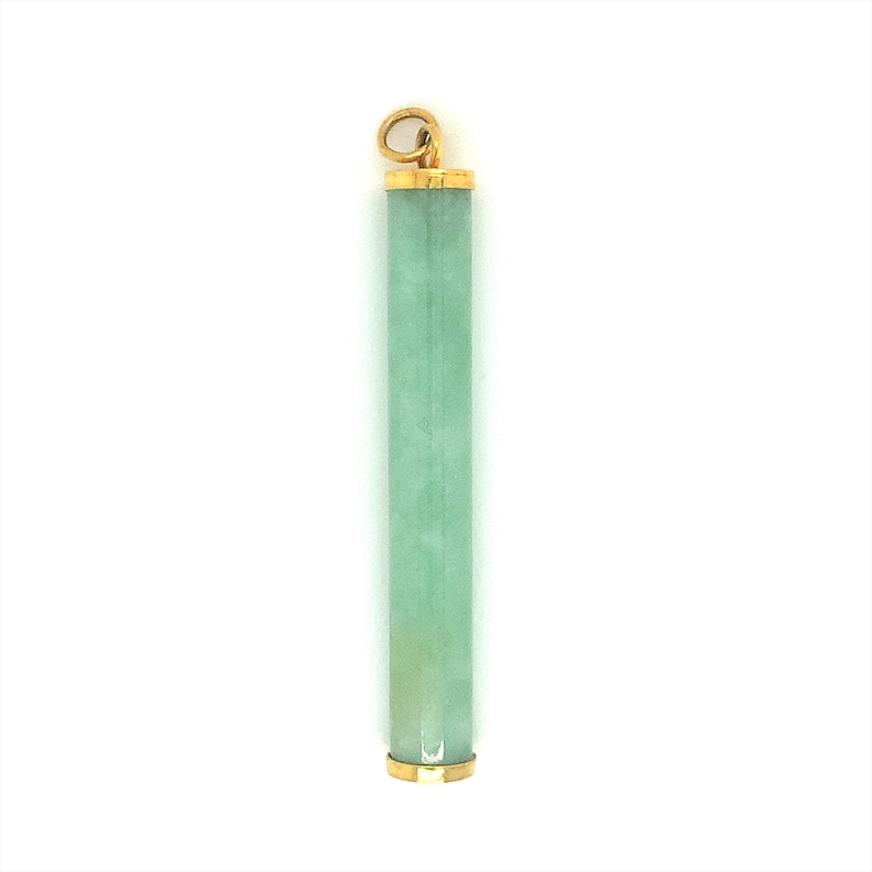Vintage Green Jade Cylinder Pendant: 14k Gold Necklace - Etsy
