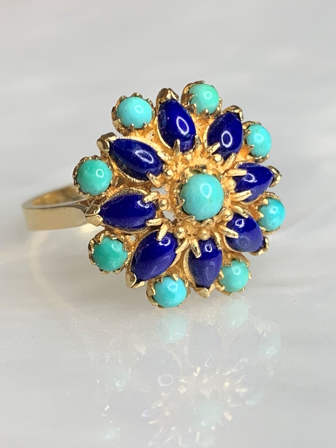 Turquoise Ring Turquoise Ring for Women Vintage Gold Flower - Etsy