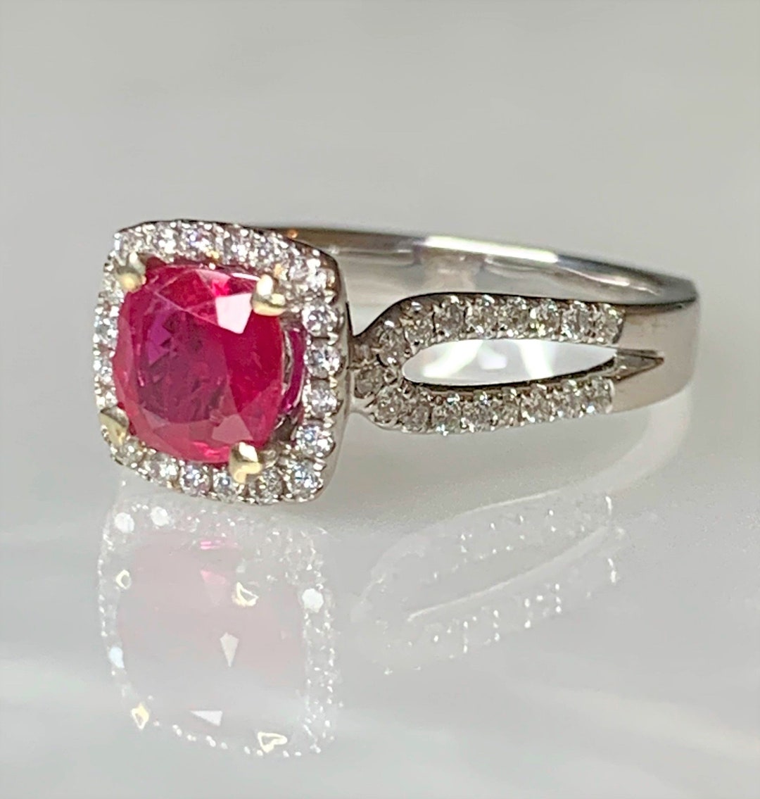 Ruby Ring, Ruby Engagement Ring, Ruby Rings for Women, Cushion Cut Ruby ...