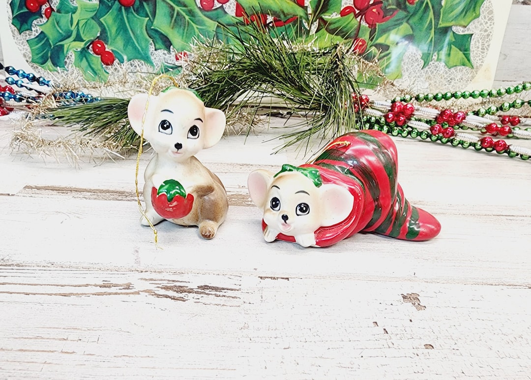 1950's Vintage Christmas Mice Ornaments/ Set of 2 Ceramic - Etsy