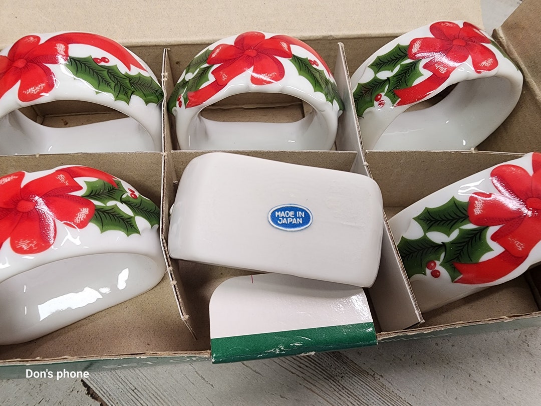 Vintage Christmas Montgomery Ward Holiday Holly Set of 6 Napkin Rings ...