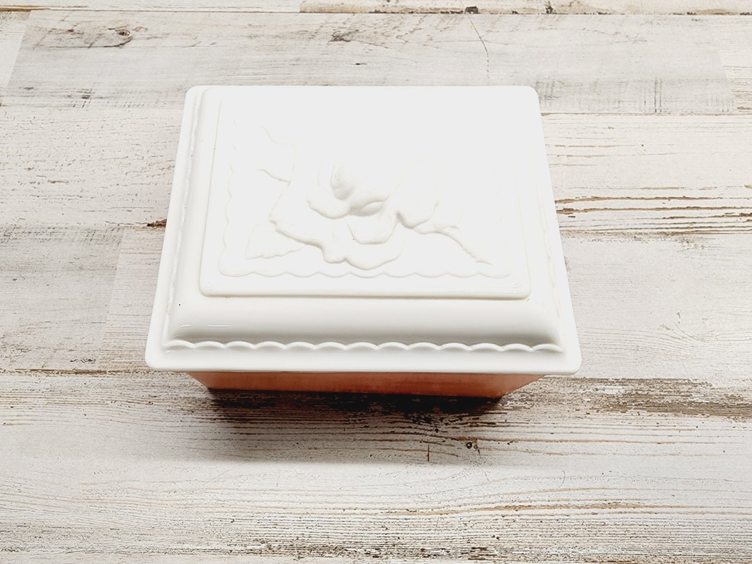 Fire King Dusty Rose Powder Puff Jar, Produced by Anchor Hocking, Circa ...