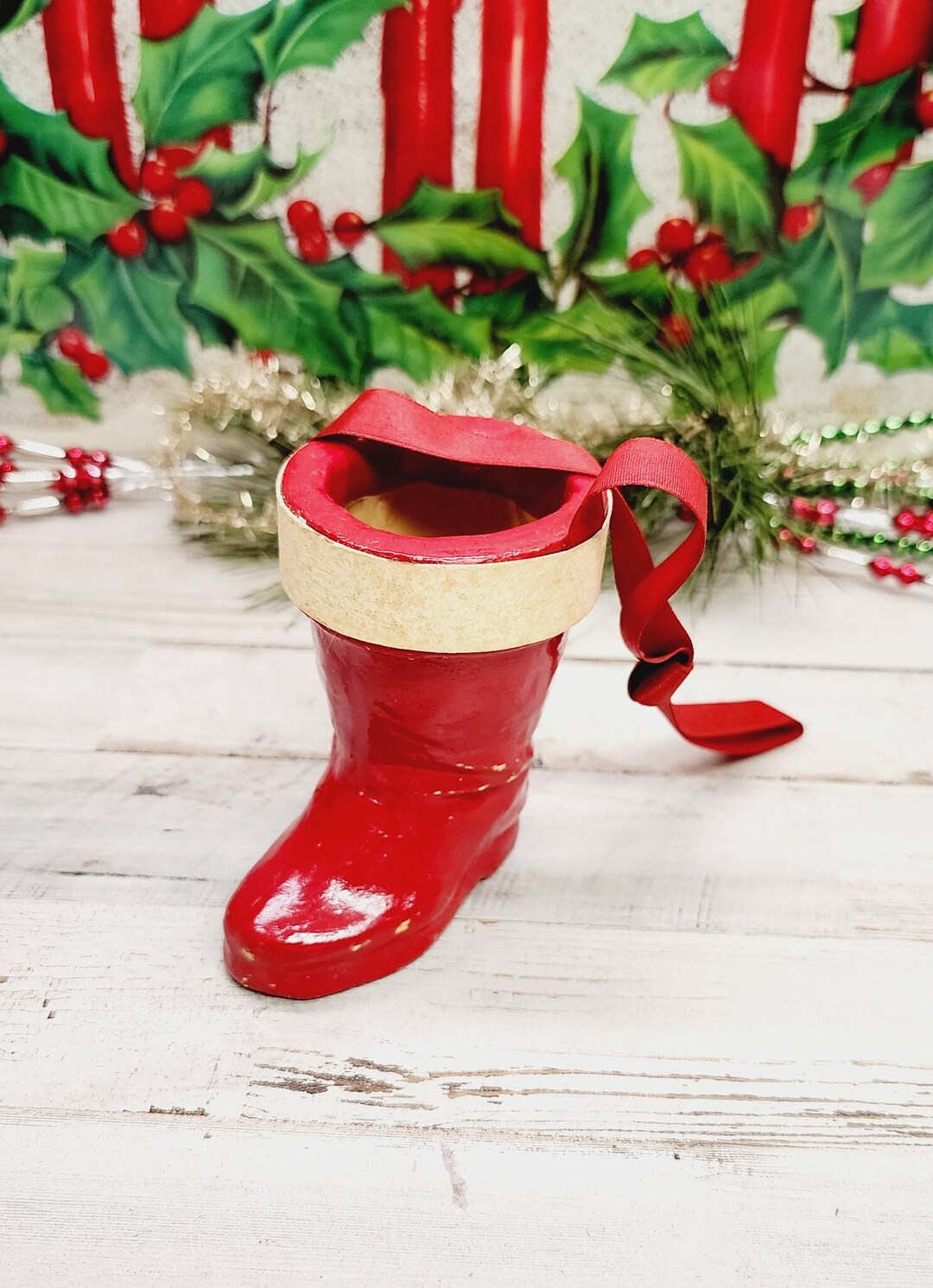 Vintage 1930s Miniature Santa Boot Candy Holder Paper Mache - Etsy UK