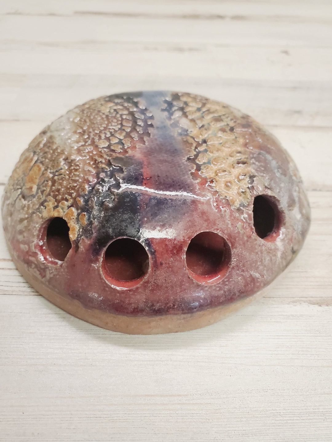 Rare Vintage Round Stoneware Pottery Wall Pocket With Multiple Holes. D ...