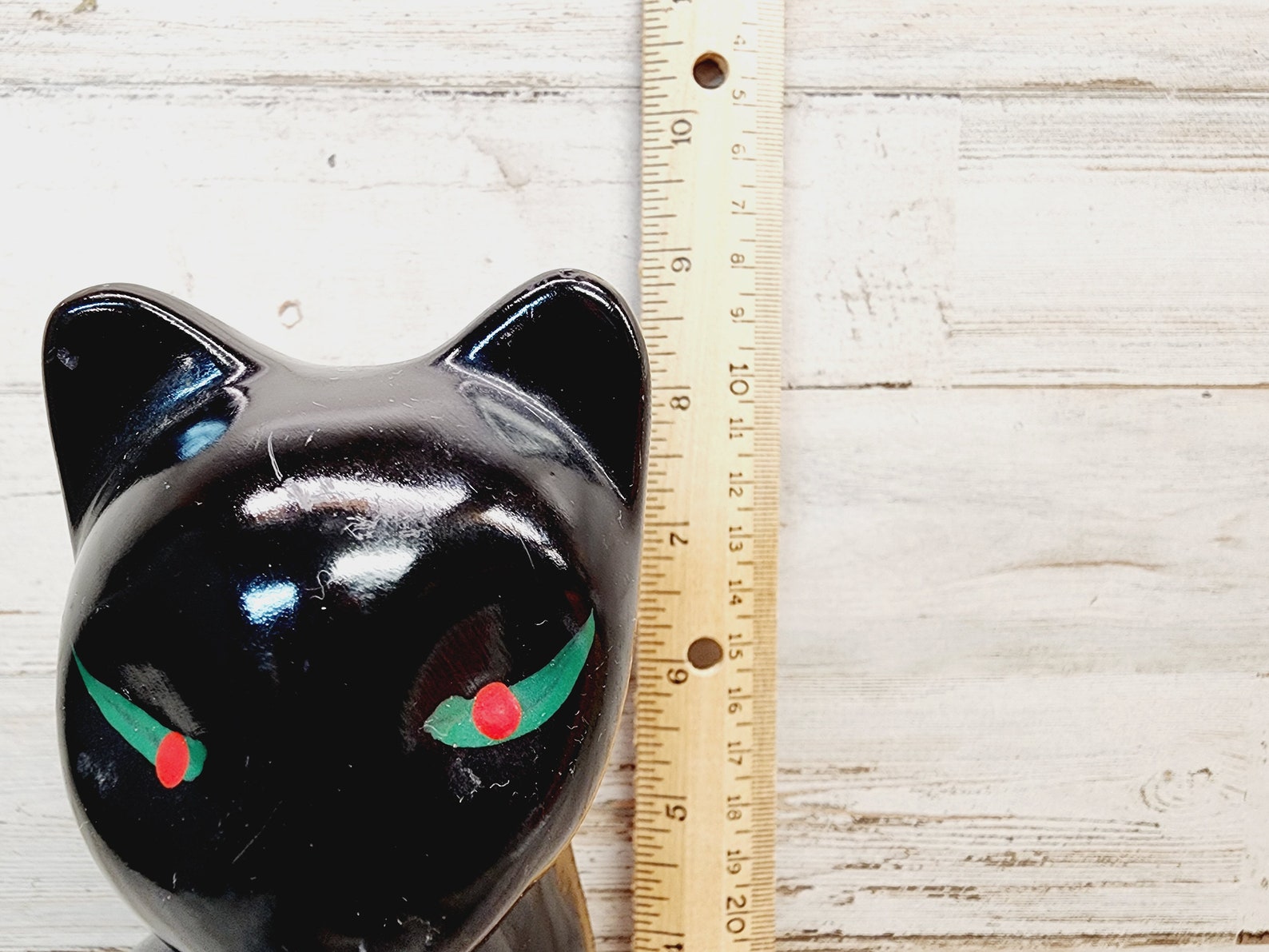 BLACK Ceramic Cat. Halloween. Large Vintage Black Ceramic Cat With Red ...