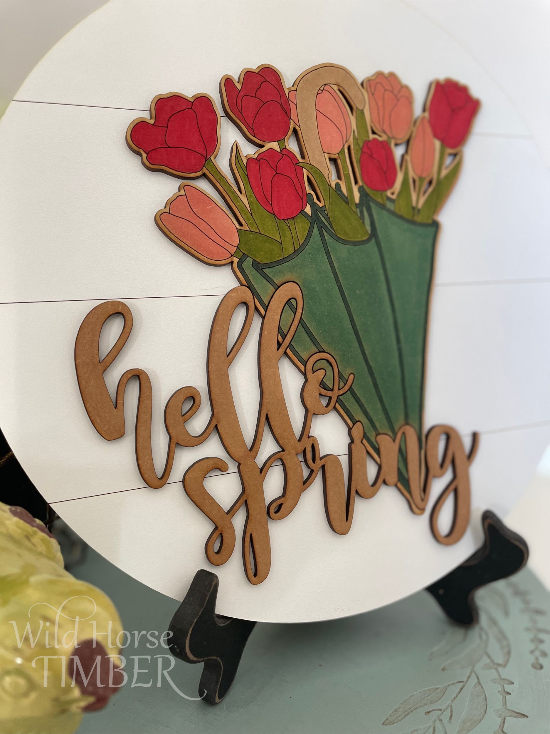 Spring Tulips Umbrella Round Sign Easter Decor Tulip Field Laser SVG ...