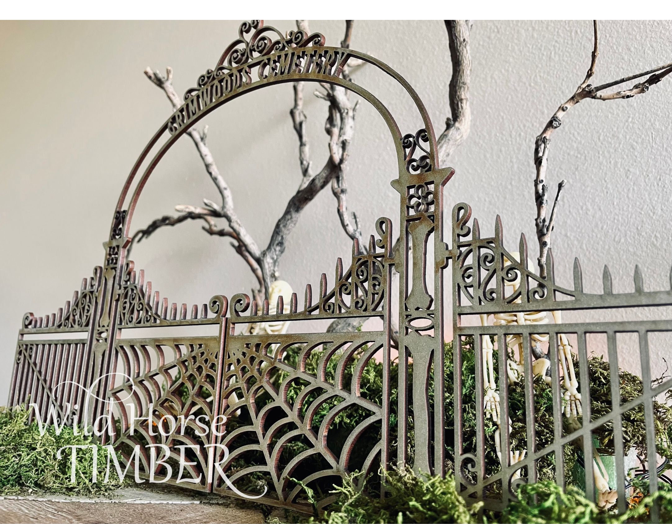 Miniature Tabletop Cemetery Gates Decoration for Halloween Decor, Laser ...