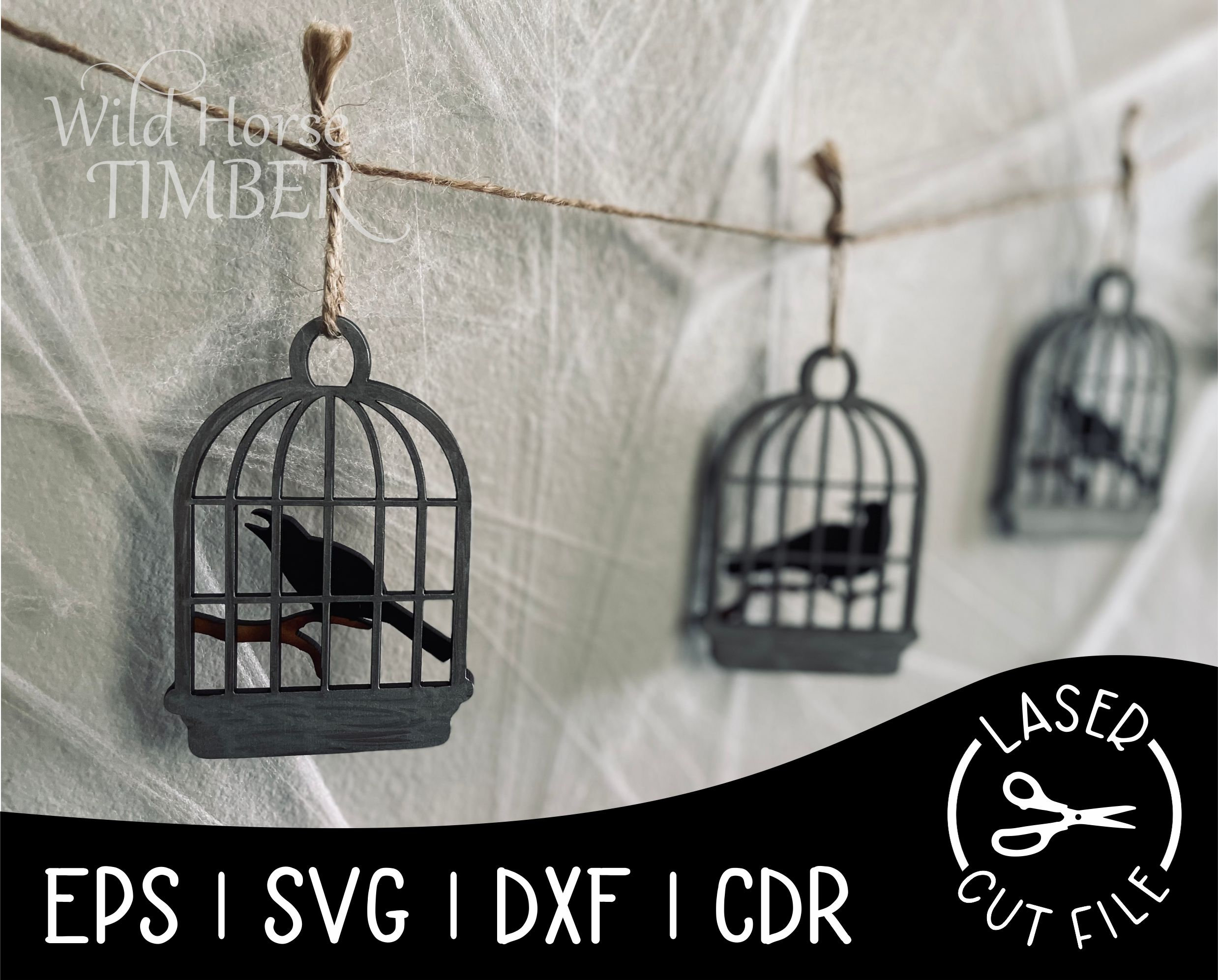 Layered Crow Bird Cage Banner Spooky Halloween Decor Laser Cut File for ...