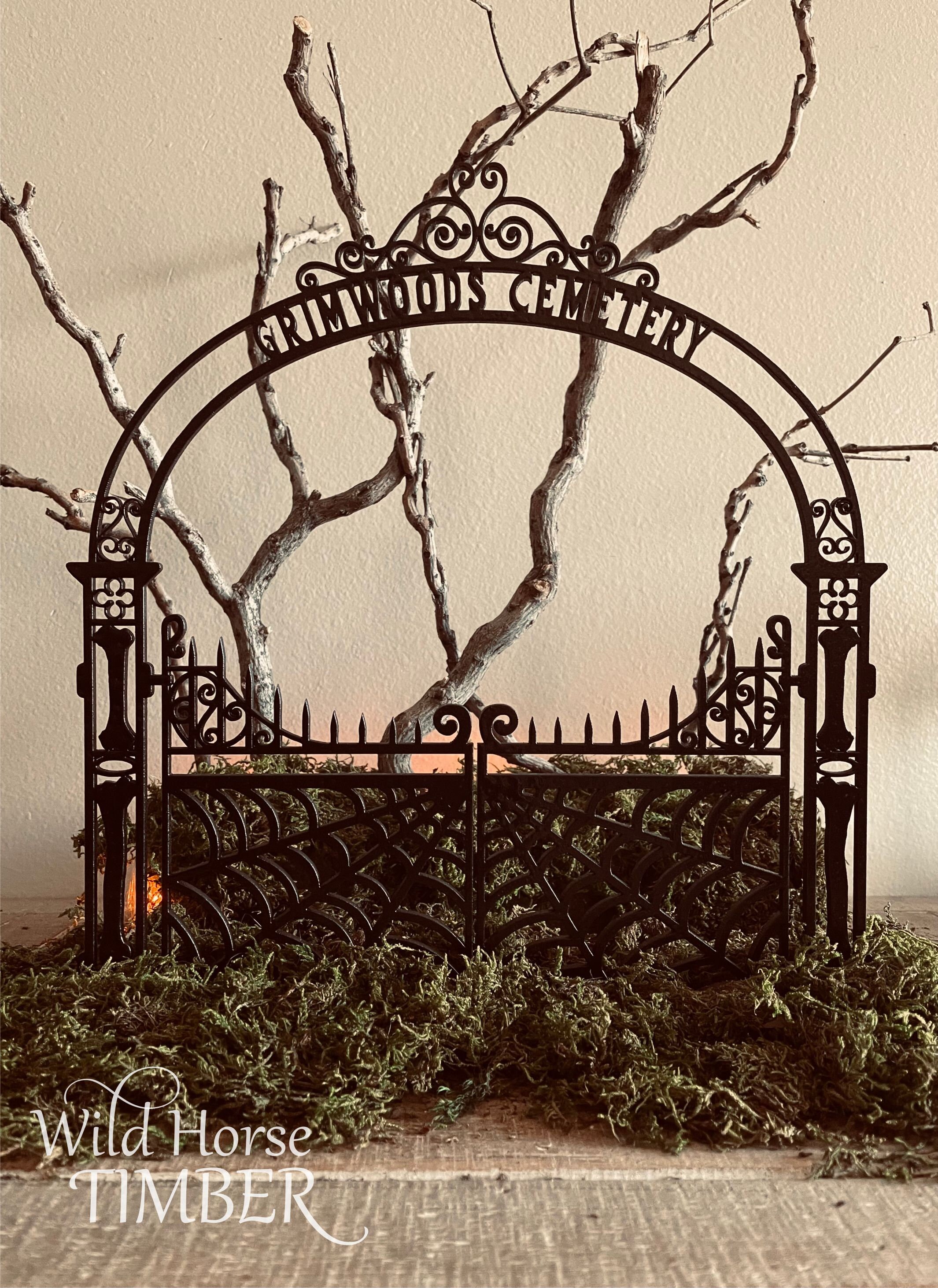 Miniature Tabletop Cemetery Gates Decoration for Halloween Decor, Laser ...