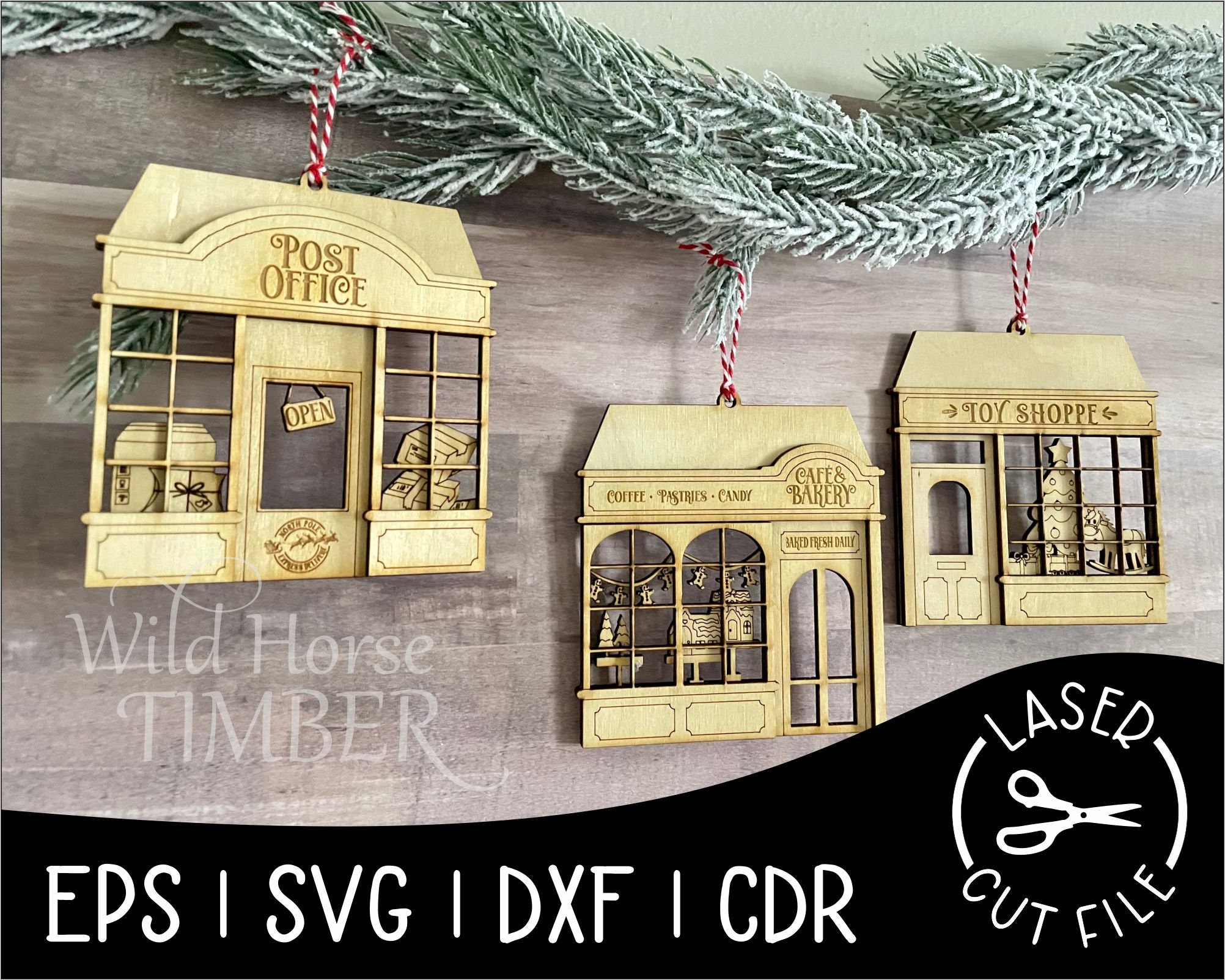 Miniature Holiday Shops, Christmas Town Ornaments, Toy Shop, Laser Cut ...