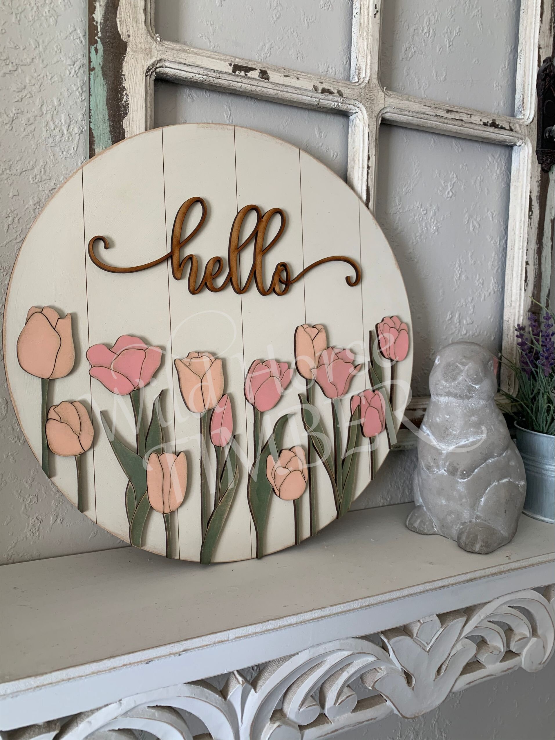 Spring Tulips Round Sign Easter Decor Tulip Field Laser SVG | Etsy