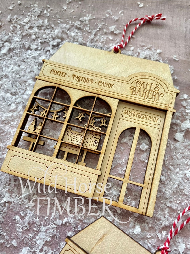 Miniature Holiday Shops, Christmas Town Ornaments, Toy Shop, Laser Cut ...