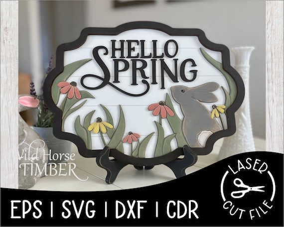 Floral Hello Spring Sign Spring Wildflowers Easter Bunny Decor - Etsy