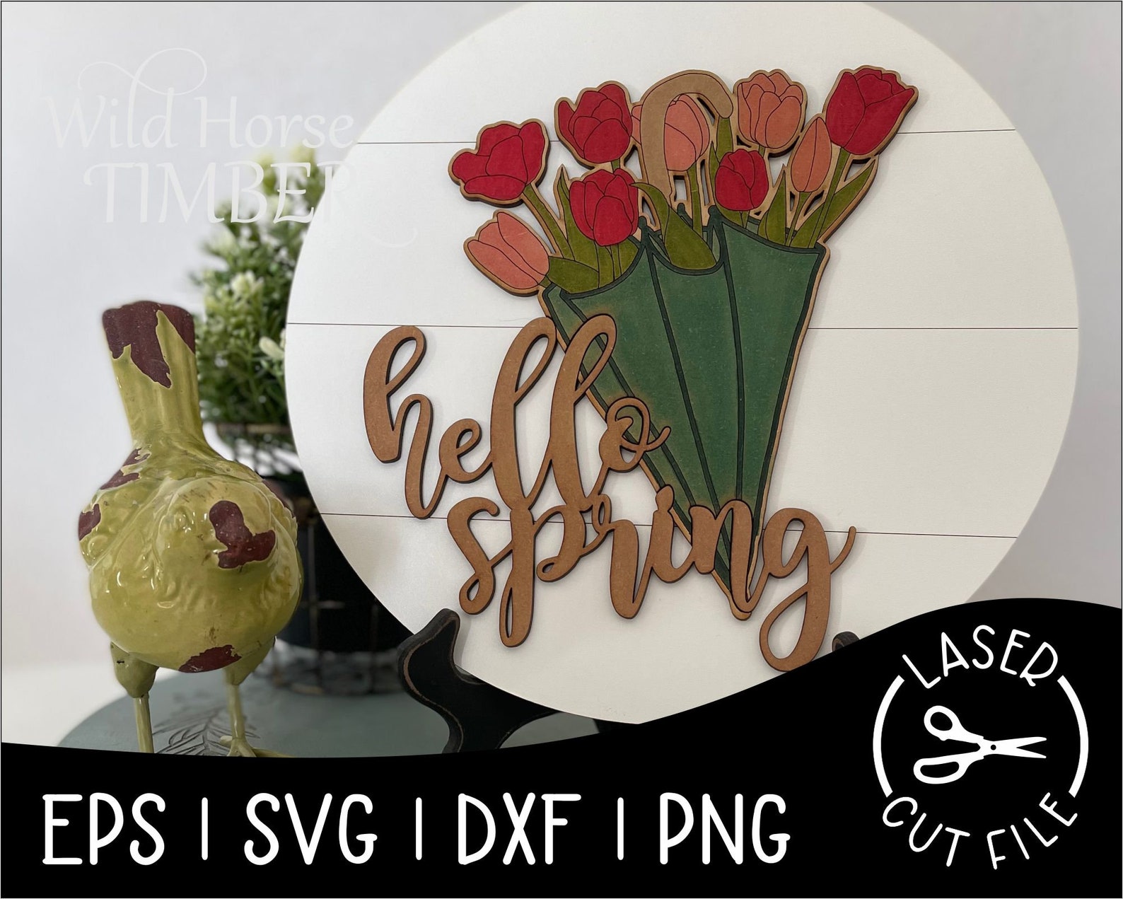 Spring Tulips Umbrella Round Sign Easter Decor Tulip Field Laser SVG ...