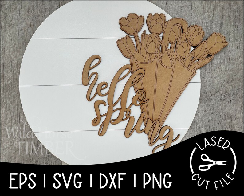 Spring Tulips Umbrella Round Sign Easter Decor Tulip Field Laser SVG ...