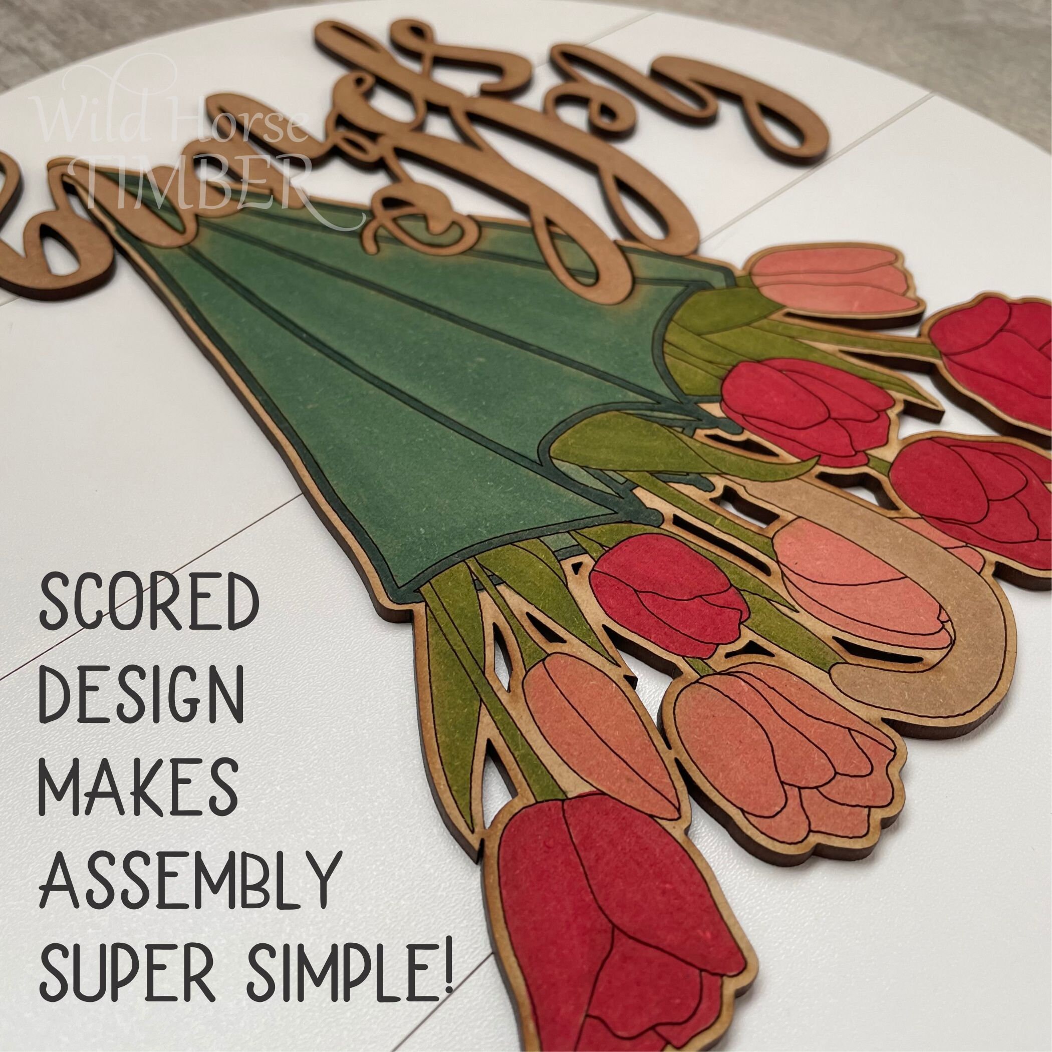 Spring Tulips Umbrella Round Sign Easter Decor Tulip Field Laser SVG ...
