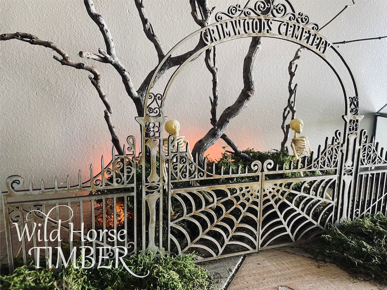 Miniature Tabletop Cemetery Gates Decoration for Halloween Decor, Laser ...