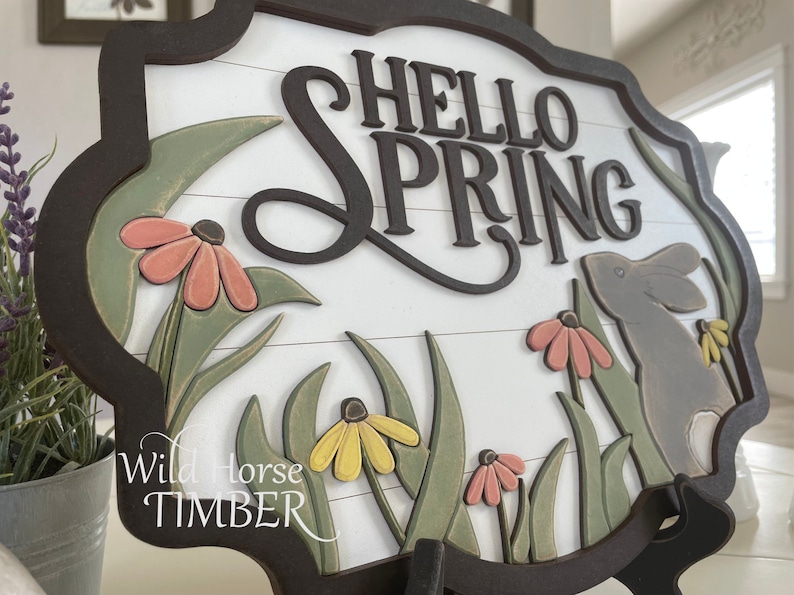 Floral Hello Spring Sign Spring Wildflowers Easter Bunny Decor - Etsy