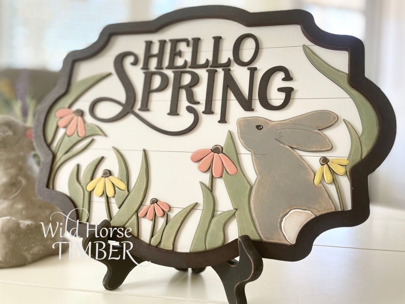Floral Hello Spring Sign Spring Wildflowers Easter Bunny Decor - Etsy