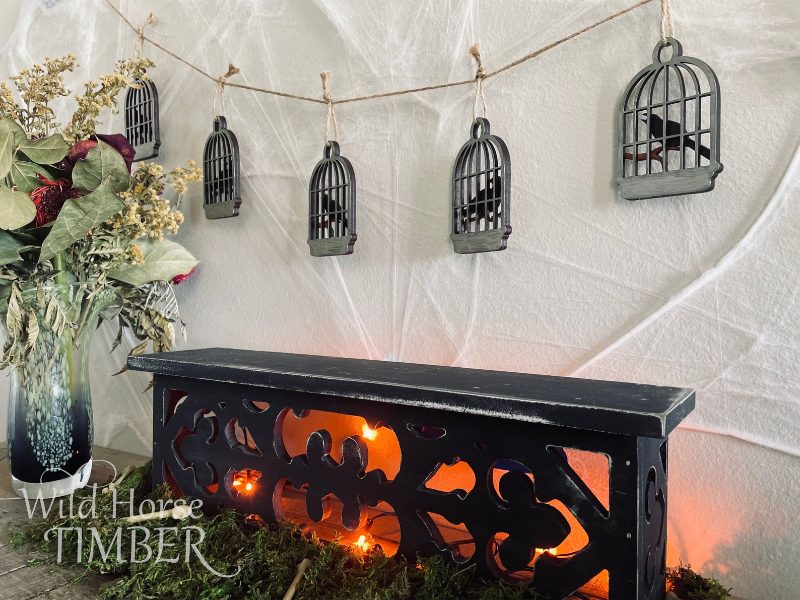 Layered Crow Bird Cage Banner Spooky Halloween Decor Laser Cut File for ...