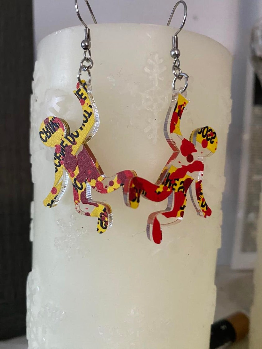 Laser Cut Dexter Inspired Blood Spatter Caution Body Outline Dangle ...