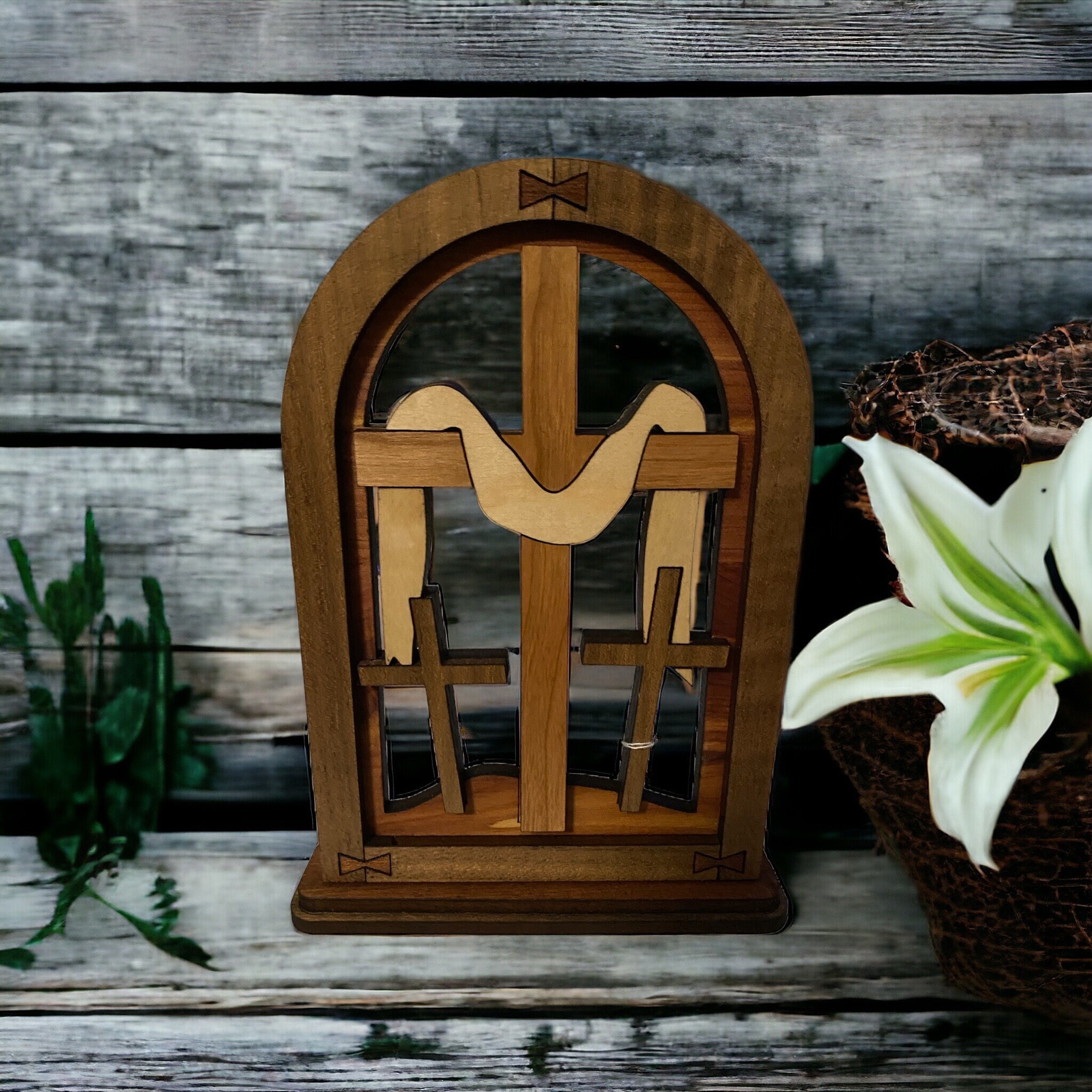 Heirloom Easter Cross Mantle Arch-laser cut, wooden cross, Resurrection ...