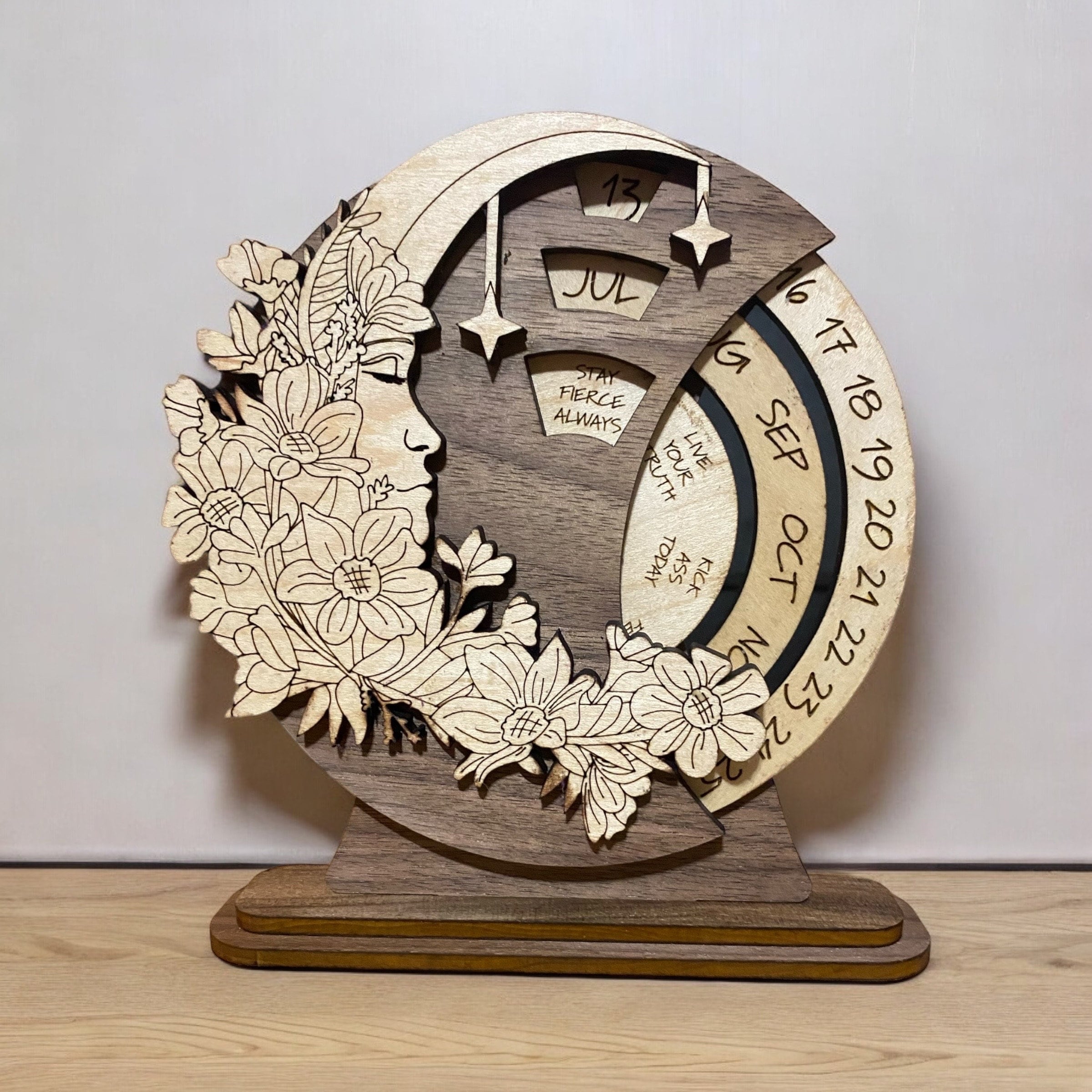 Floral Moon Wooden Perpetual Calendar With Affirmations-endless ...