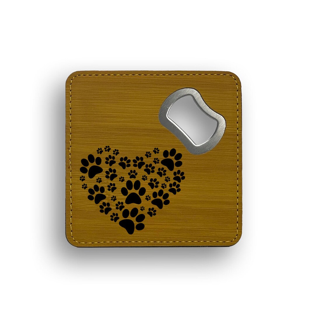 Paw Print Heart Bottle Opener Coaster - Etsy