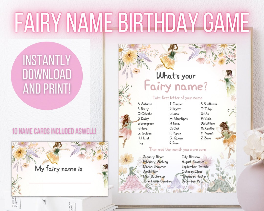 PRINTABLE Fairy Name Game, Fairy Party, - Etsy