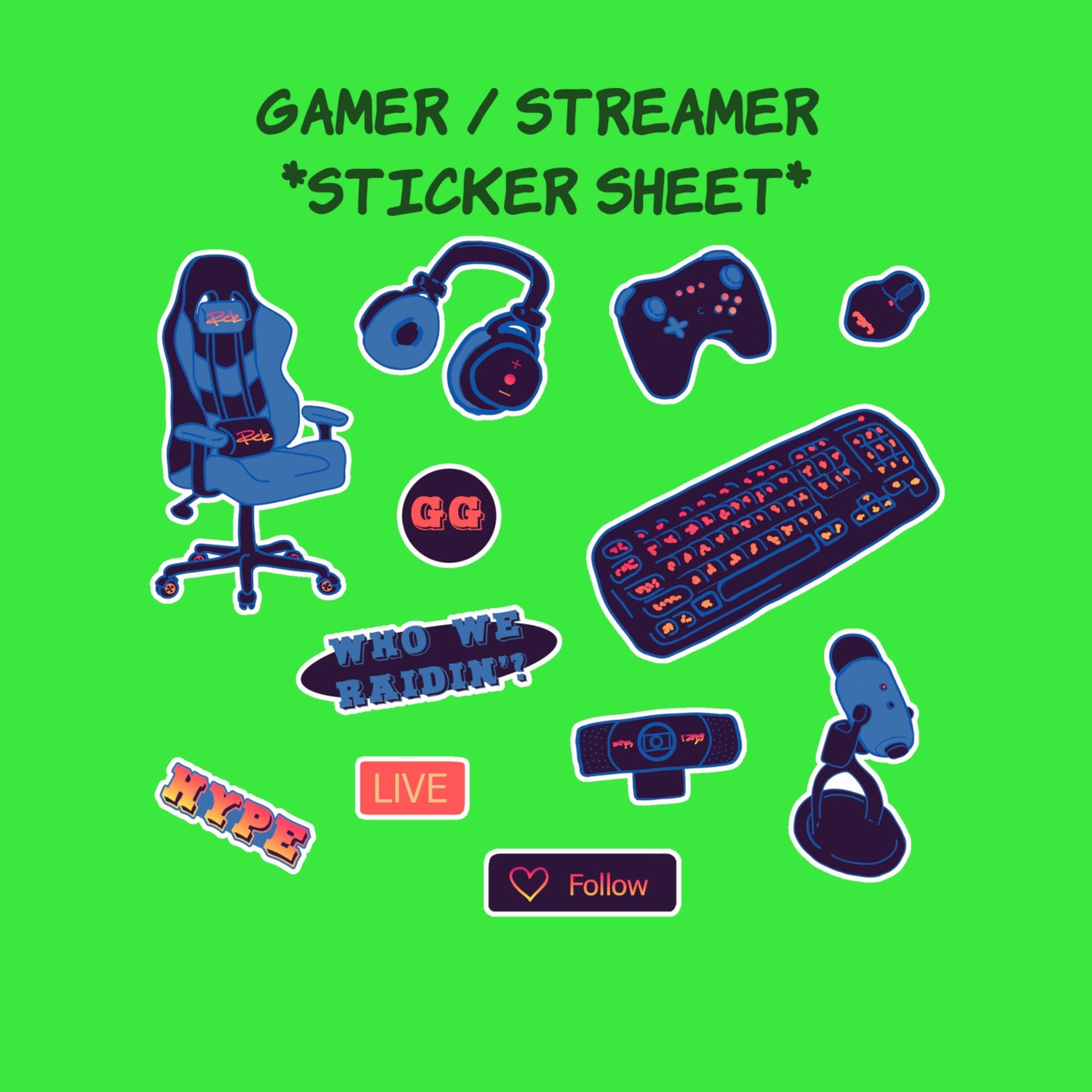 Streamer Blue Theme Gamer Life Kiss Cut Sticker Set - Etsy
