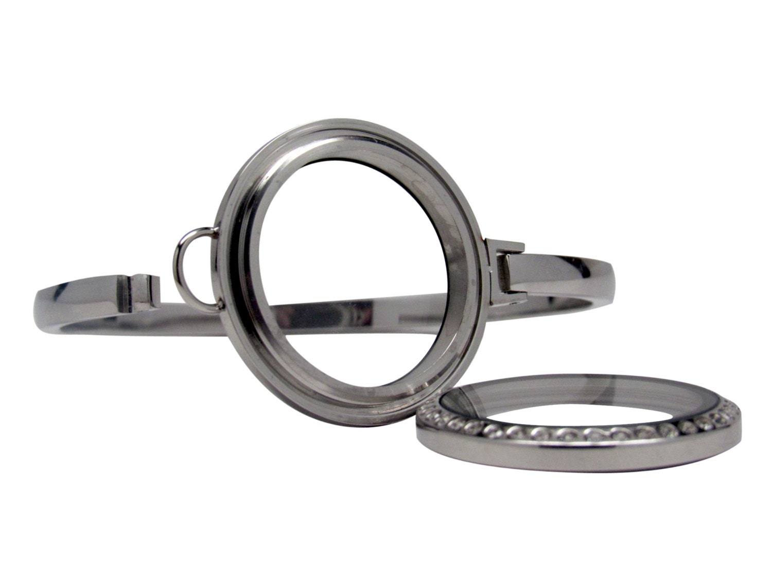 30mm Floating Locket / Memory Locket Bangle Bracelet With Crystals ...