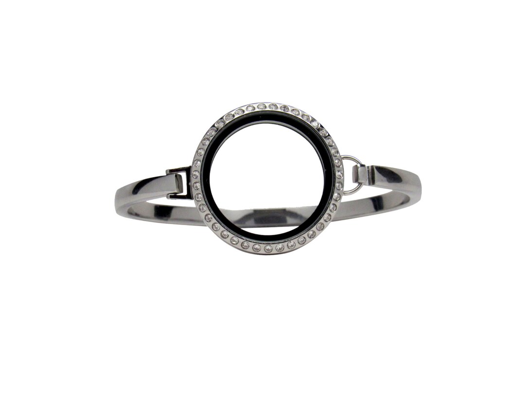 30mm Floating Locket / Memory Locket Bangle Bracelet With Crystals ...