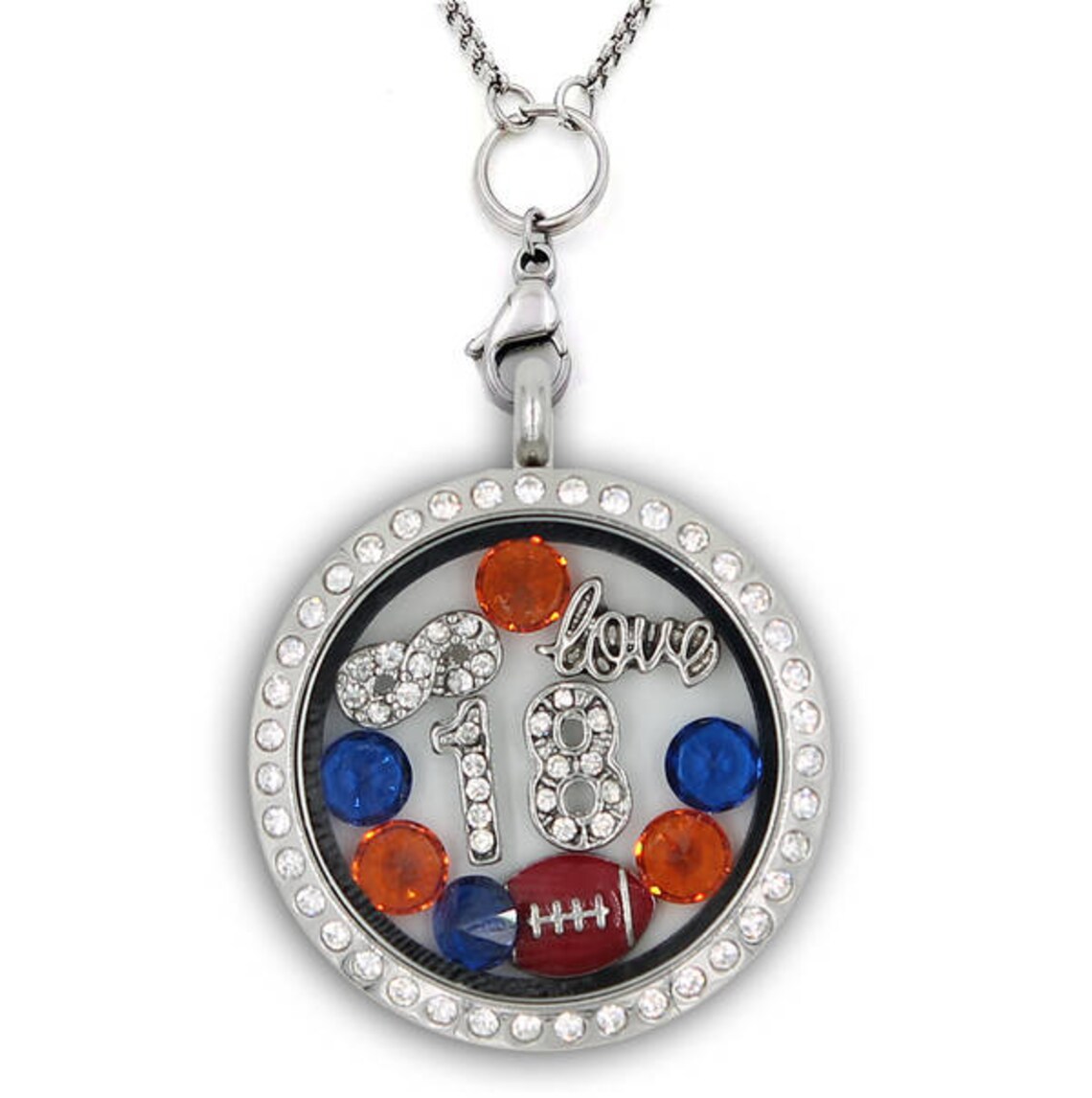 Number 18 I Love Football Floating Locket Necklace With Floating Charms ...