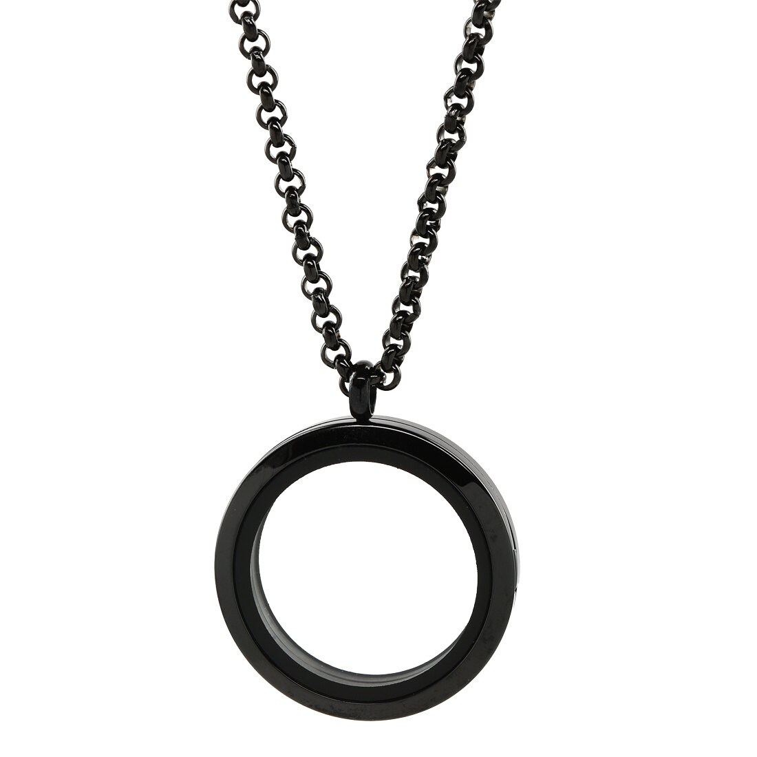 30mm Black Locket Necklace With Pink Crystal Face, Free Chain Included ...