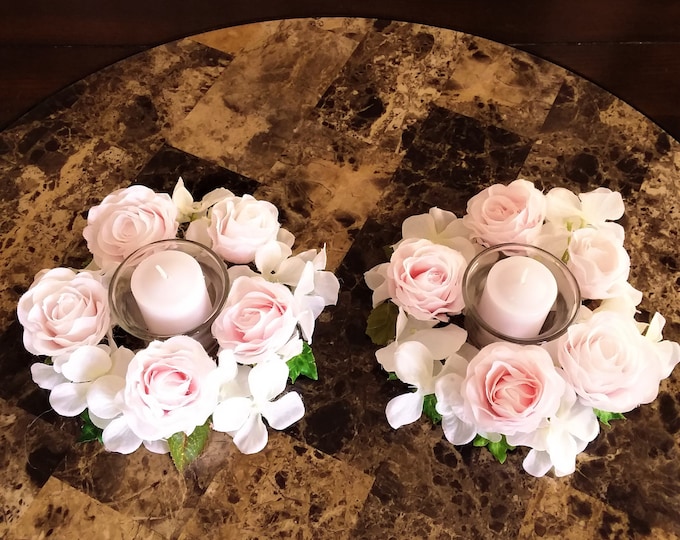 Votive Floral Candle Rings-pink Rose Candle Rings-floral Candle Ring ...