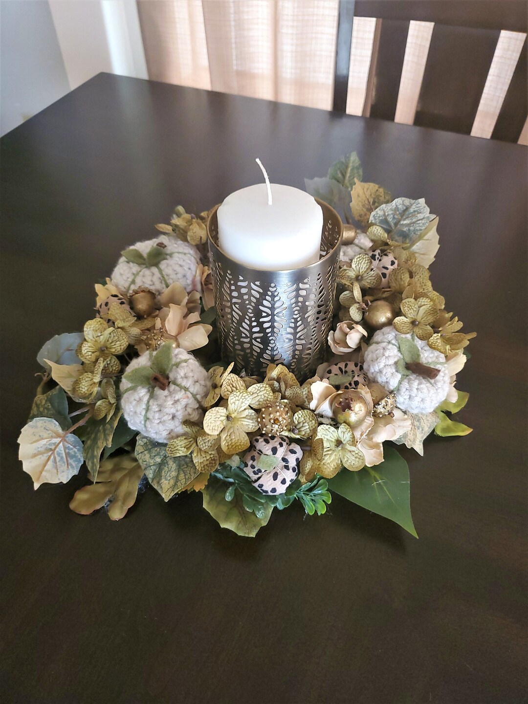 Autumn Floral Candle Ring-fall Pumpkin Candle Holder-luxury - Etsy