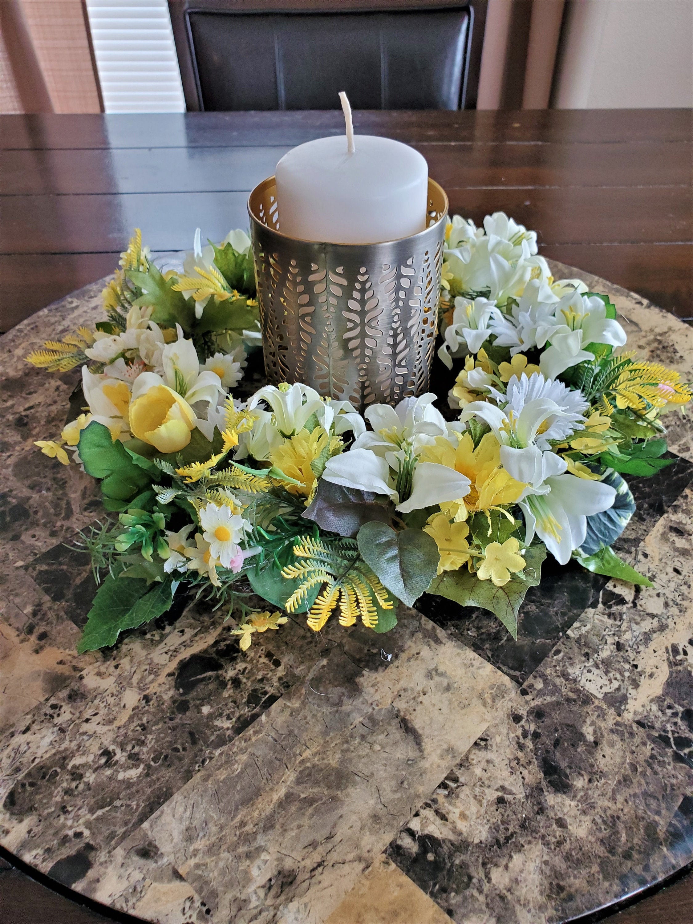 Luxury Floral Candle Ring-Yellow Farmhouse Candle | Etsy