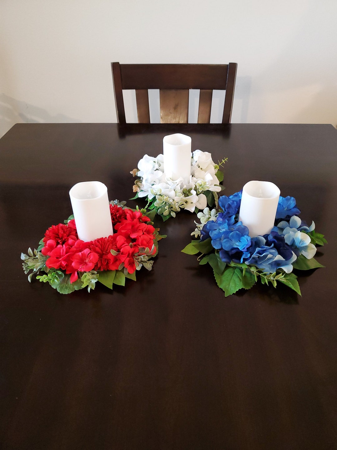 Set of Three Red White and Blue Small Candle Rings-patriotic Candle ...