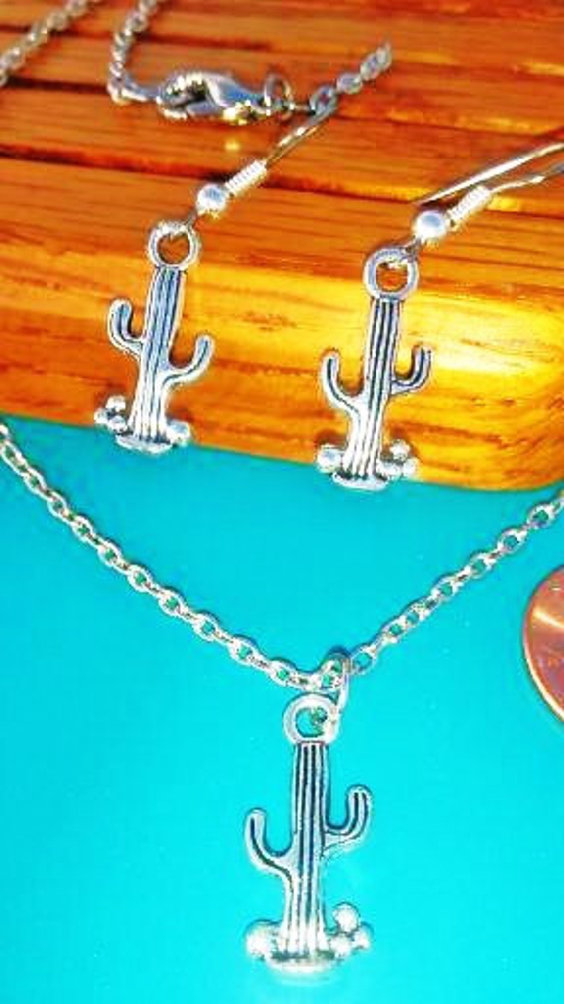 Cactus Earrings Cactus Jewelry Cactus Necklace Set Saguaro | Etsy