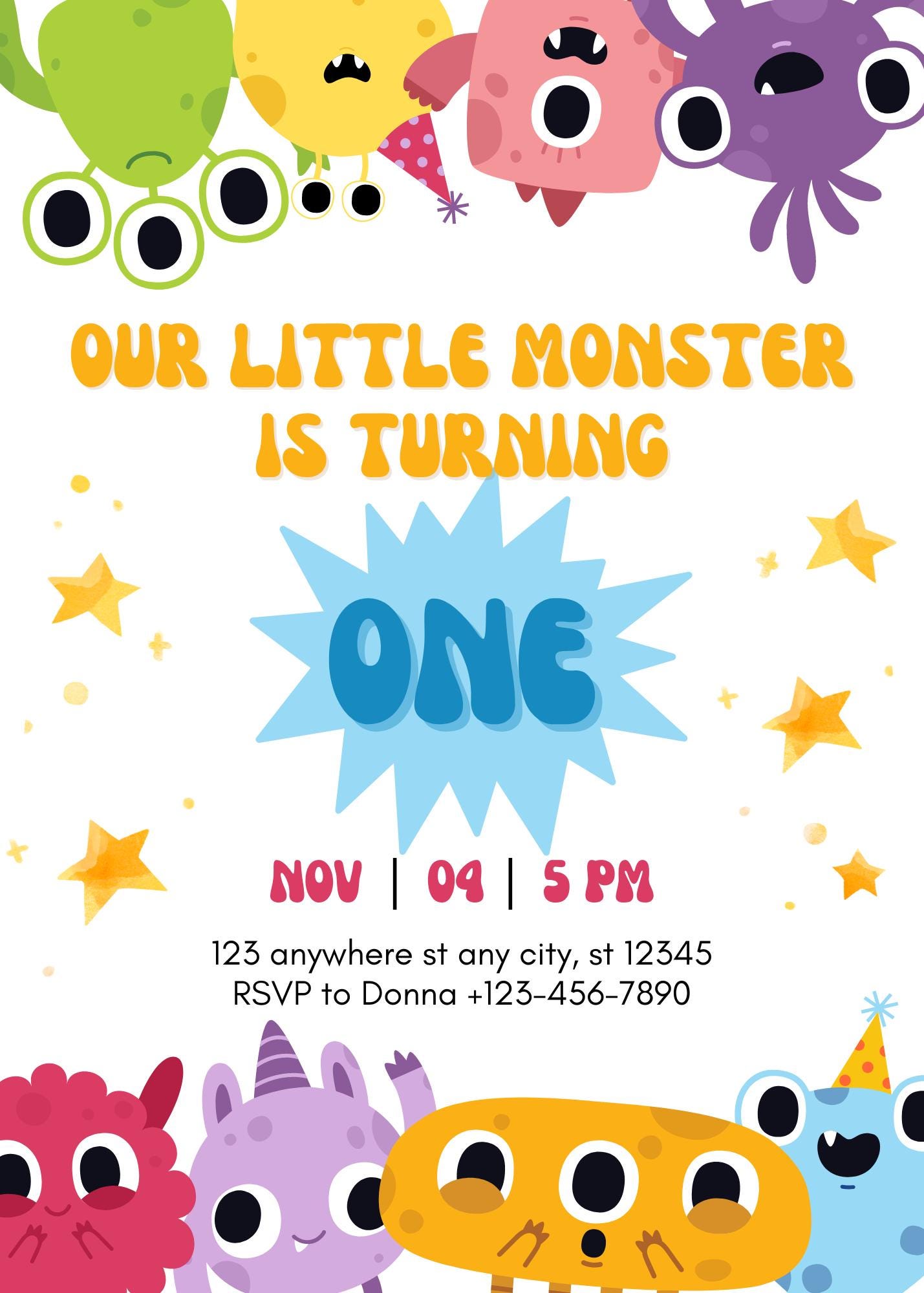 Little Monster Birthday Card Digital Download Template - Etsy