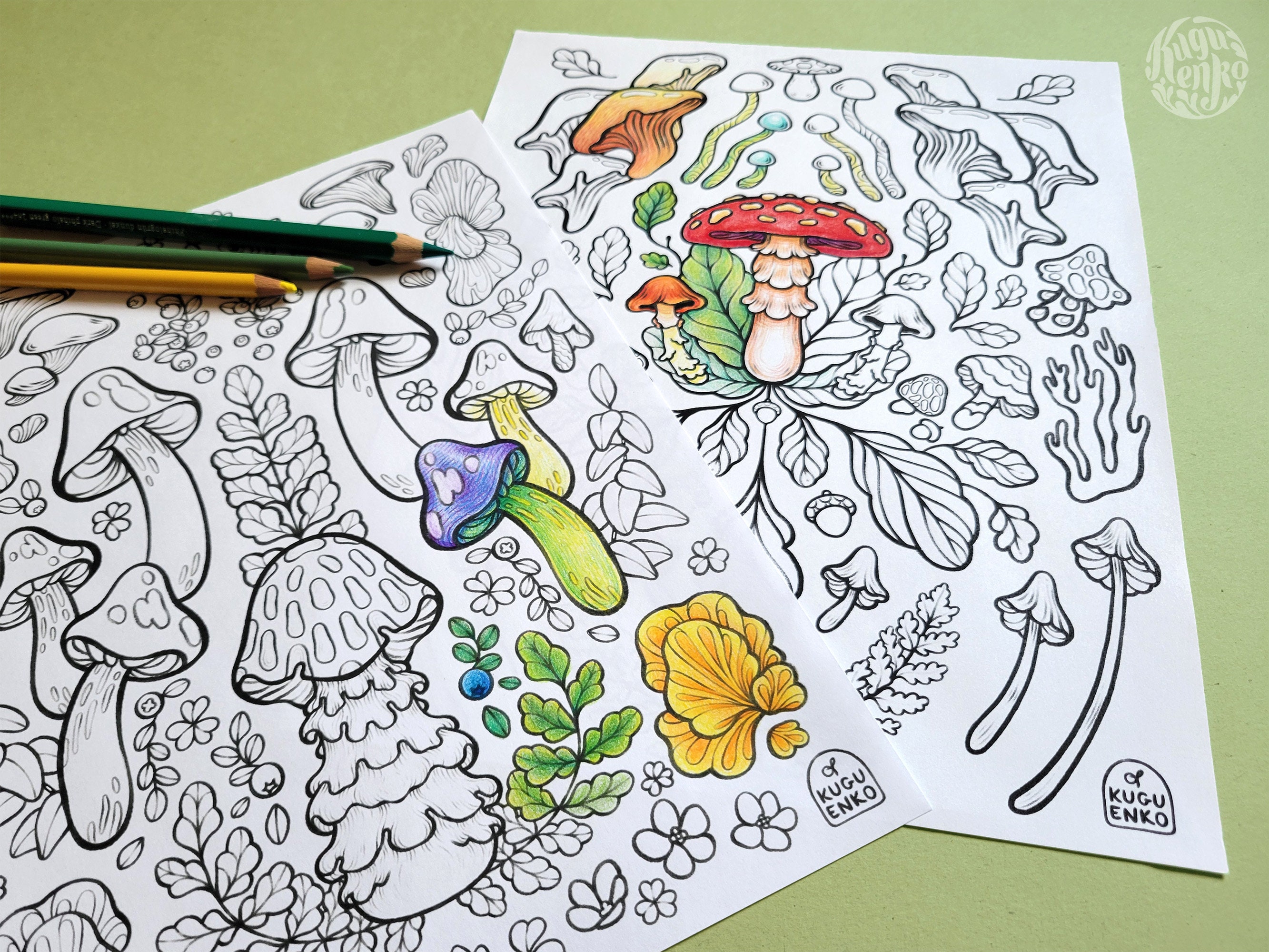 Printable Mushroom Coloring Pages | Pack of 2 - Etsy