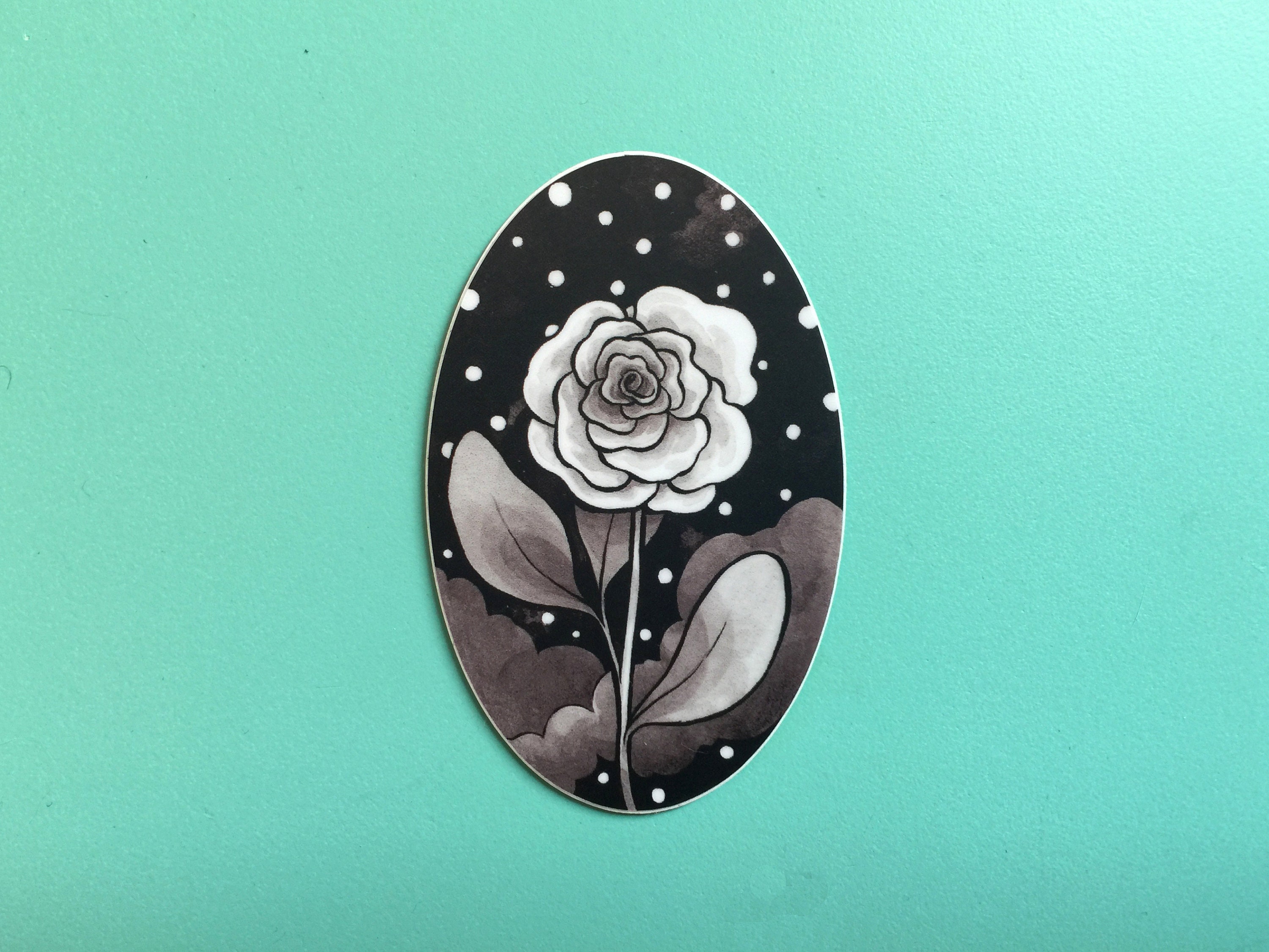 Rose in Night Sky Sticker Illustrated Weatherproof Vinyl Flower Sticker ...