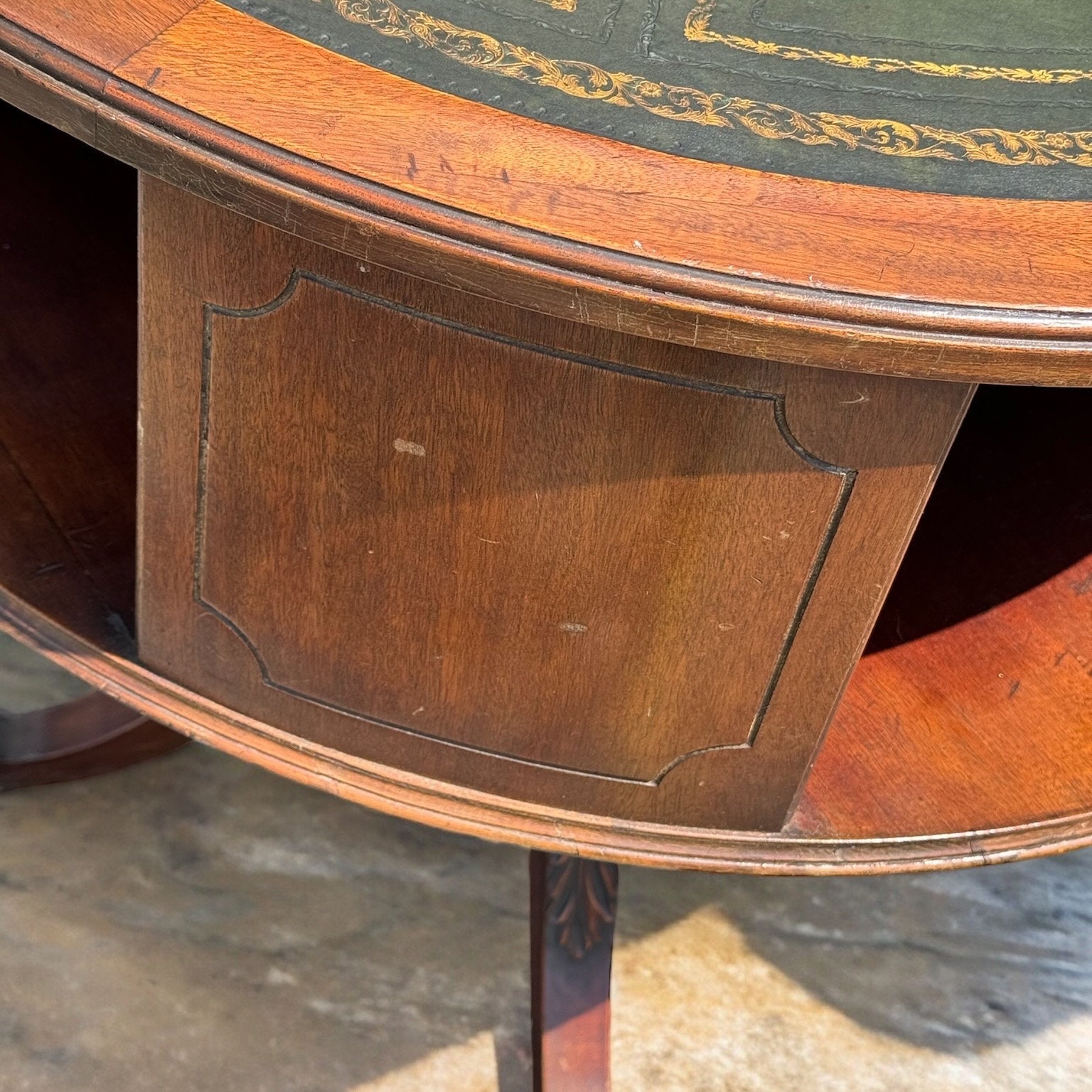 Vintage 1930’s Rotating Inlaid Green Leather Top Regency Drum Table - Etsy