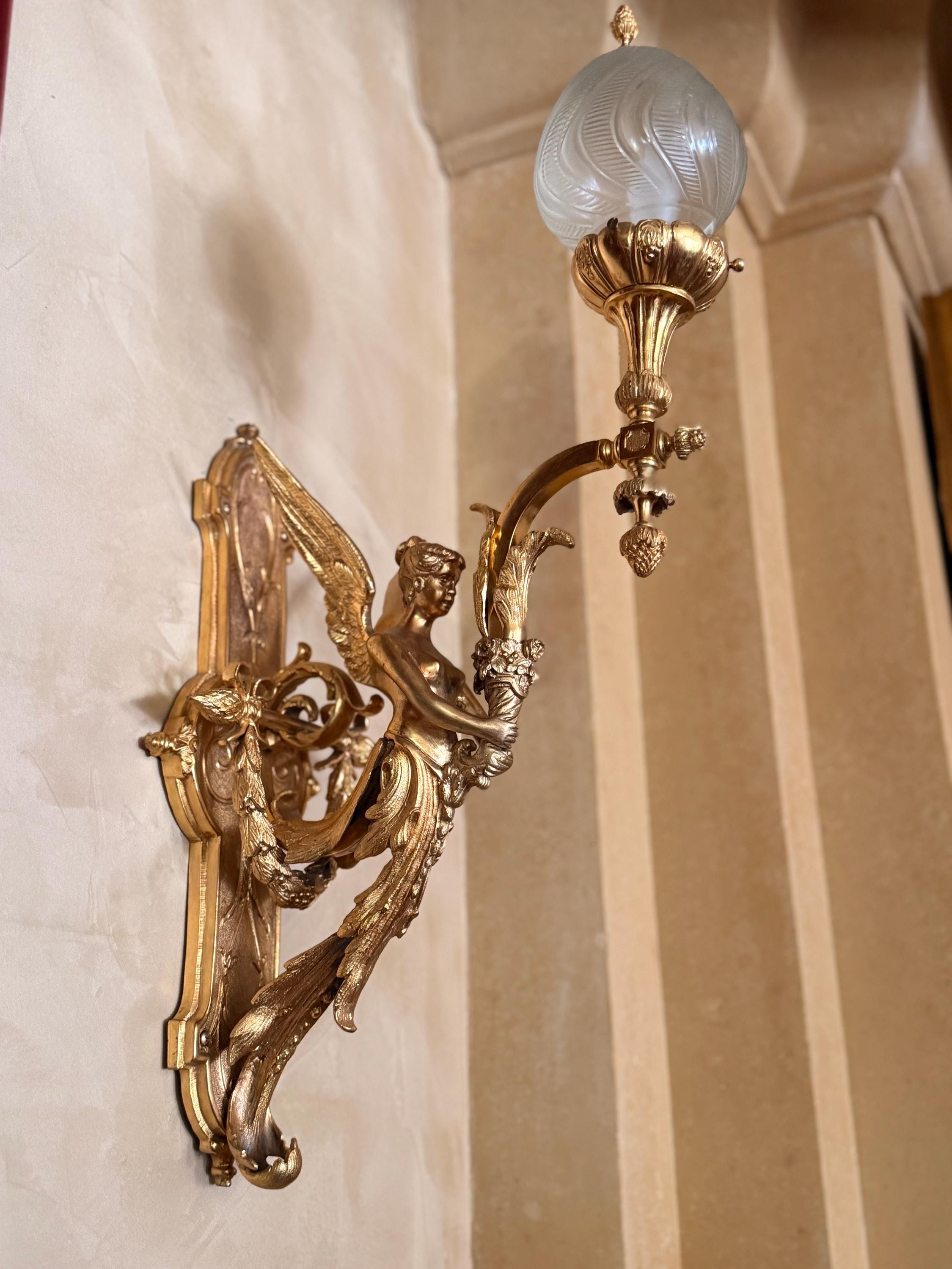 Pair of 19th Century Antique French Gilt Bronze Angel Wall Sconces - Etsy