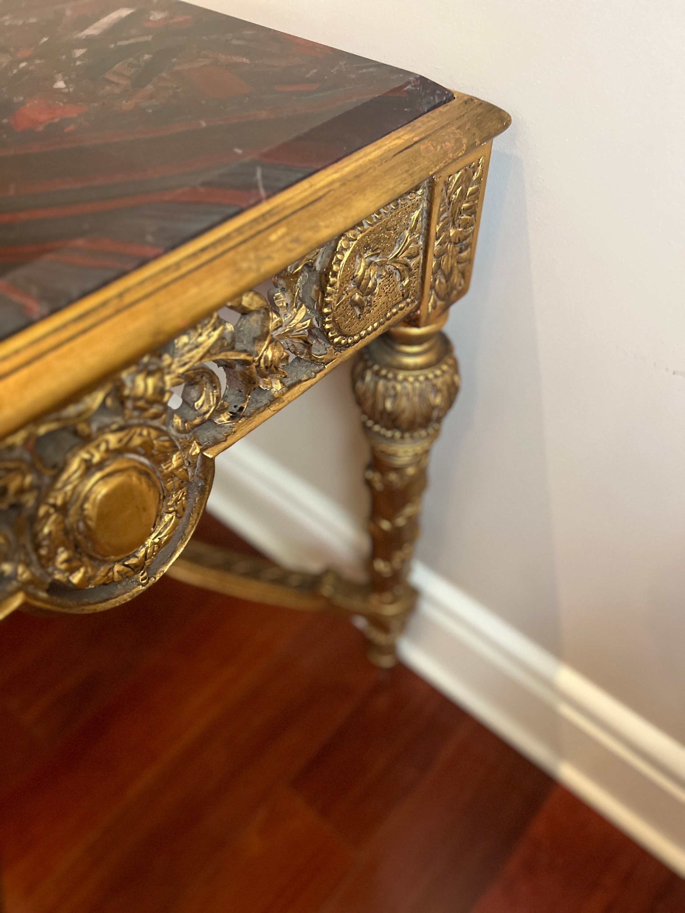 Vintage Hiend Rococo Italian Ornate Gold Wood Granite Console - Etsy