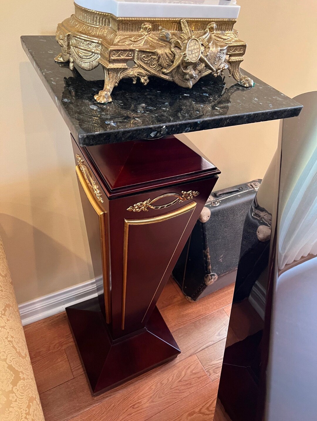 Versace Inspired Cherry WOOD Gold Black Onyx Display Pedestal Stand - Etsy