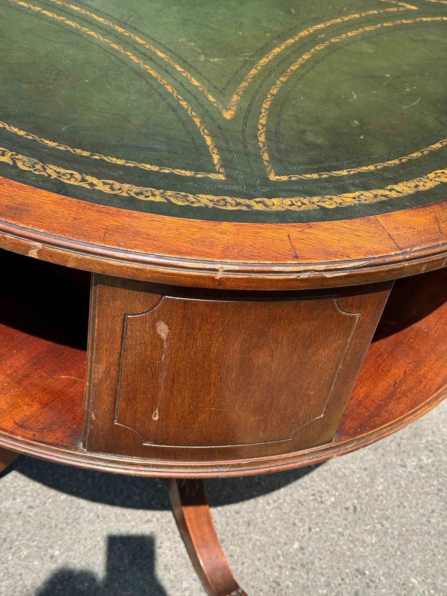 Vintage 1930’s Rotating Inlaid Green Leather Top Regency Drum Table - Etsy