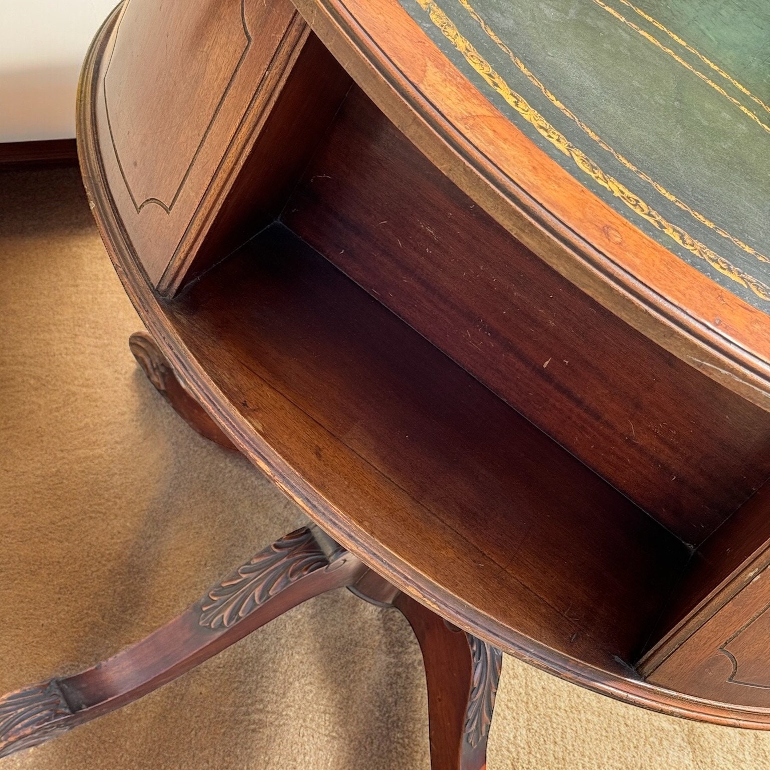 Vintage 1930’s Rotating Inlaid Green Leather Top Regency Drum Table - Etsy