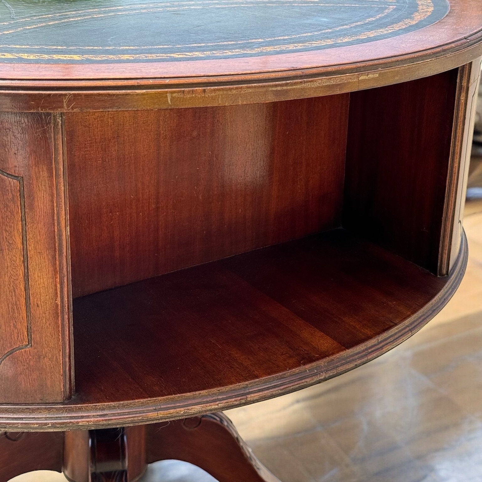 Vintage 1930’s Rotating Inlaid Green Leather Top Regency Drum Table - Etsy